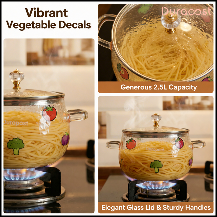 DuraCast® Glampot 2.5L High Borosilicate Glass Cooking Pot – Gas Stove ...