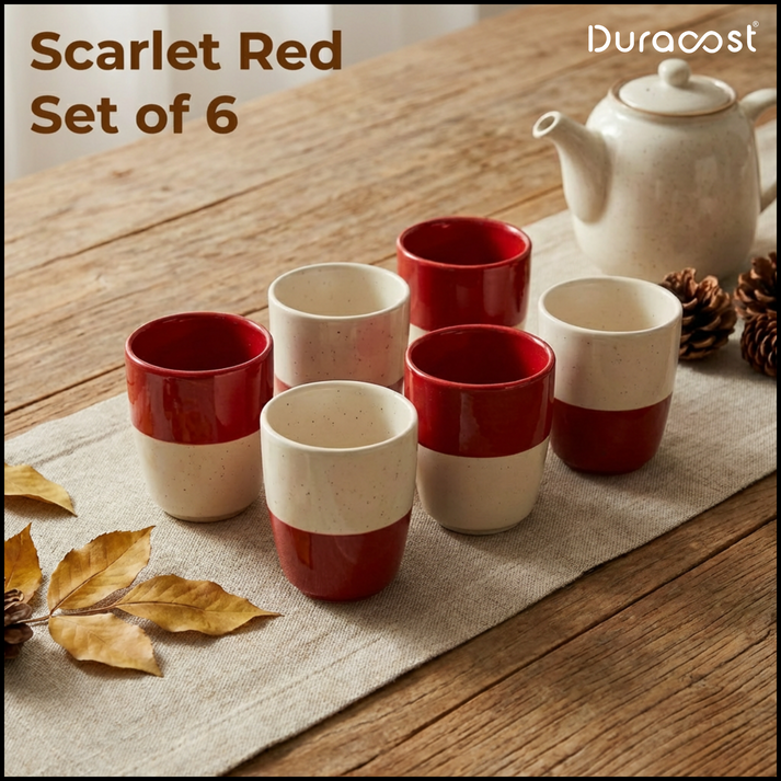 DuraSip™ Scarlet Ceramic Tea Cups Set of 6 | Dual-Tone Red/Black & Off ...